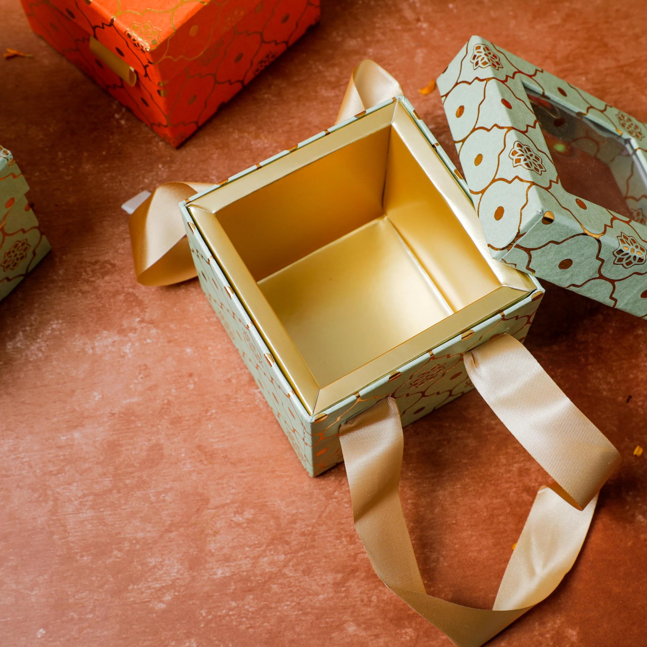 Printed Gift Packing Boxes for Indian Sweets, Cookies, Goodies, Mithai, Candy, Gift Boxes - Cardboard Kraft Paper Box - Handmade Bulk Mithai Box, Favor Boxes for Wedding, Pooja - 4x4 Inch (Pack of 4)