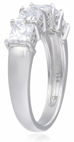 Amazon Essentials Platinum-Plated Sterling Silver Princess-Cut 5-Stone Ring made with Infinite Elements Cubic Zirconia (2 cttw), Size 6, (previously Amazon Collection)