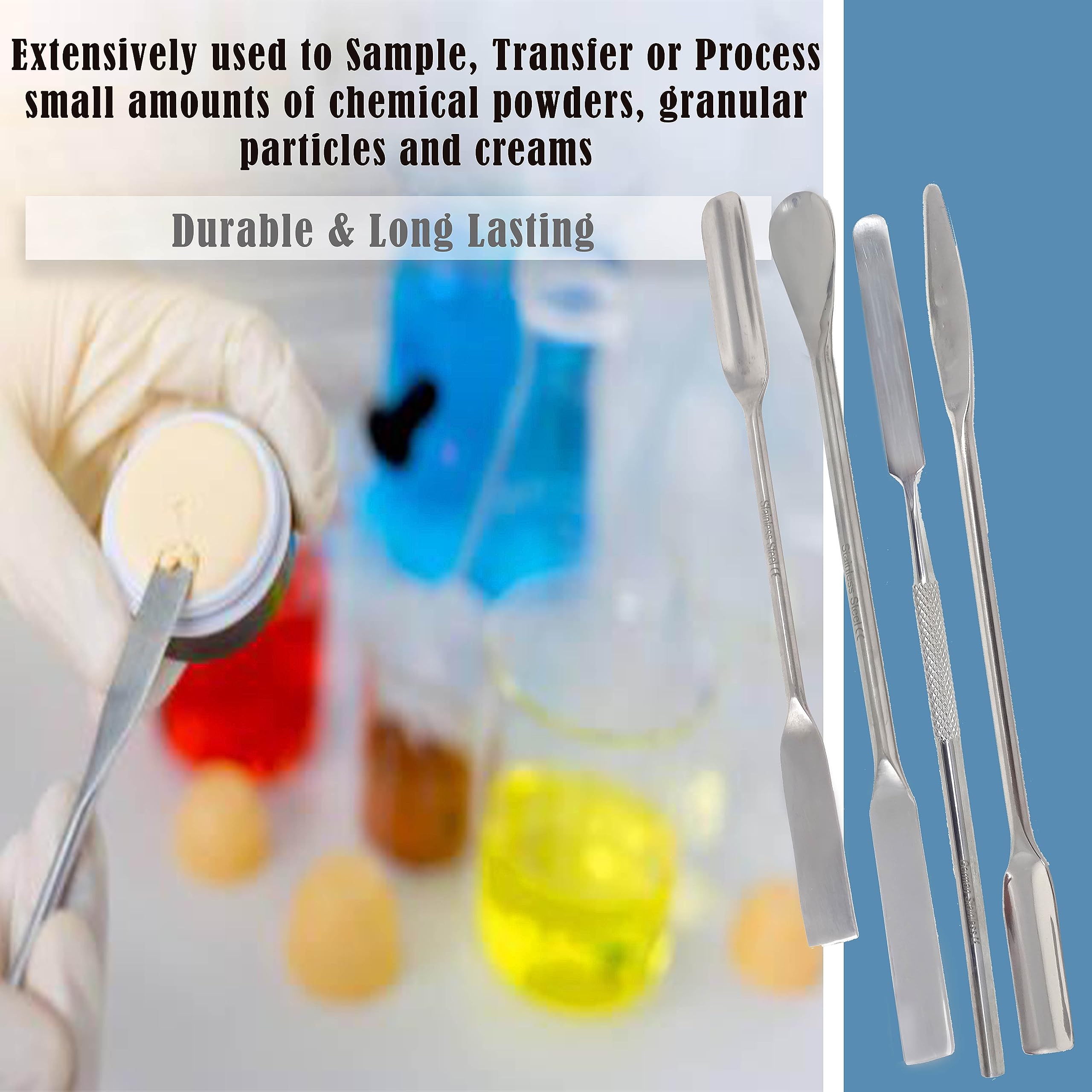 A2Z Scilab 11 Pcs Lab Micro Spatula Scoop Spoon Tweezers Sampler Instrument Kit, Made of Stainless Steel - Multi Purpose Laboratory Sampling Mixing Glass Pipette Set - For Starter Science STEM Lab Kit