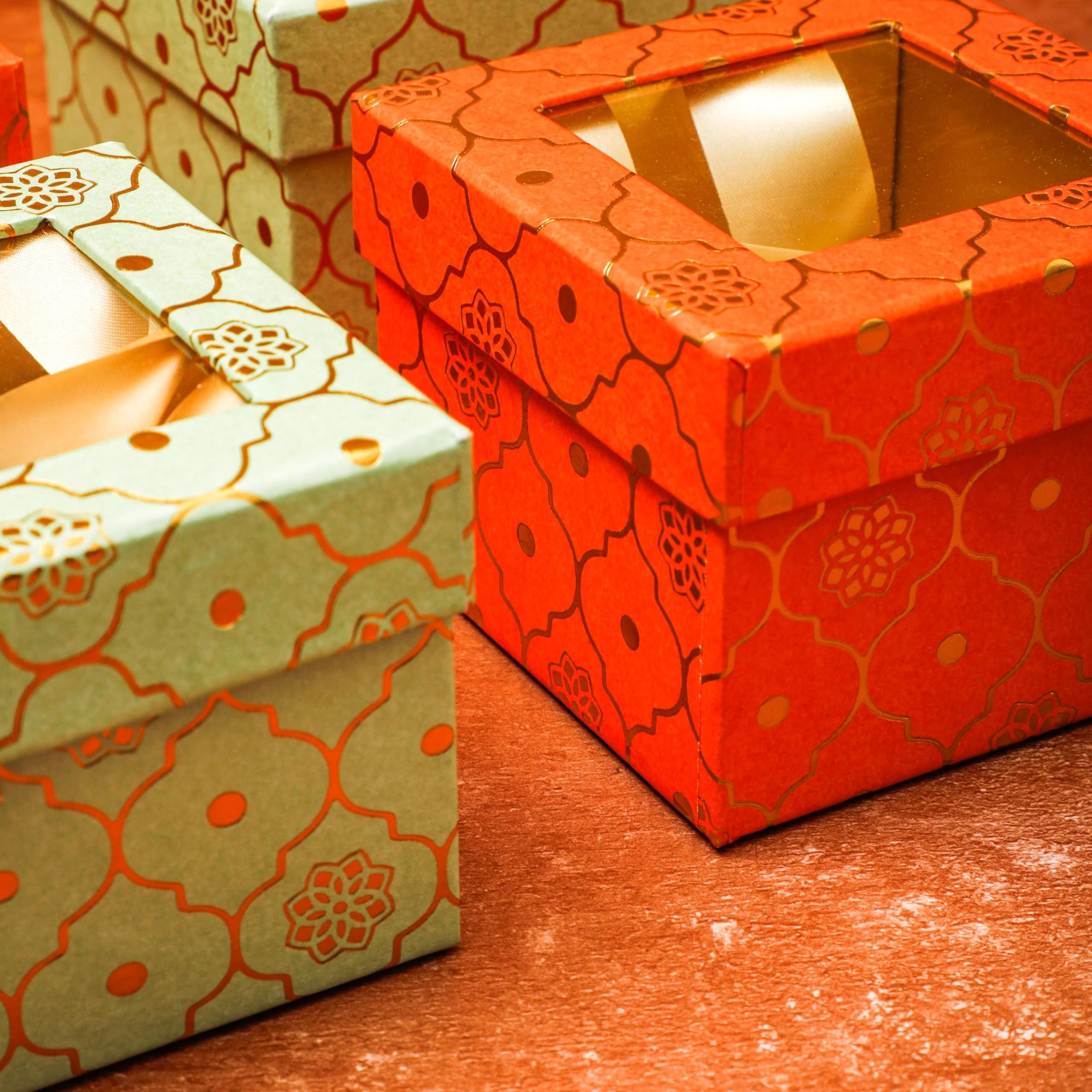 Printed Gift Packing Boxes for Indian Sweets, Cookies, Goodies, Mithai, Candy, Gift Boxes - Cardboard Kraft Paper Box - Handmade Bulk Mithai Box, Favor Boxes for Wedding, Pooja - 4x4 Inch (Pack of 4)