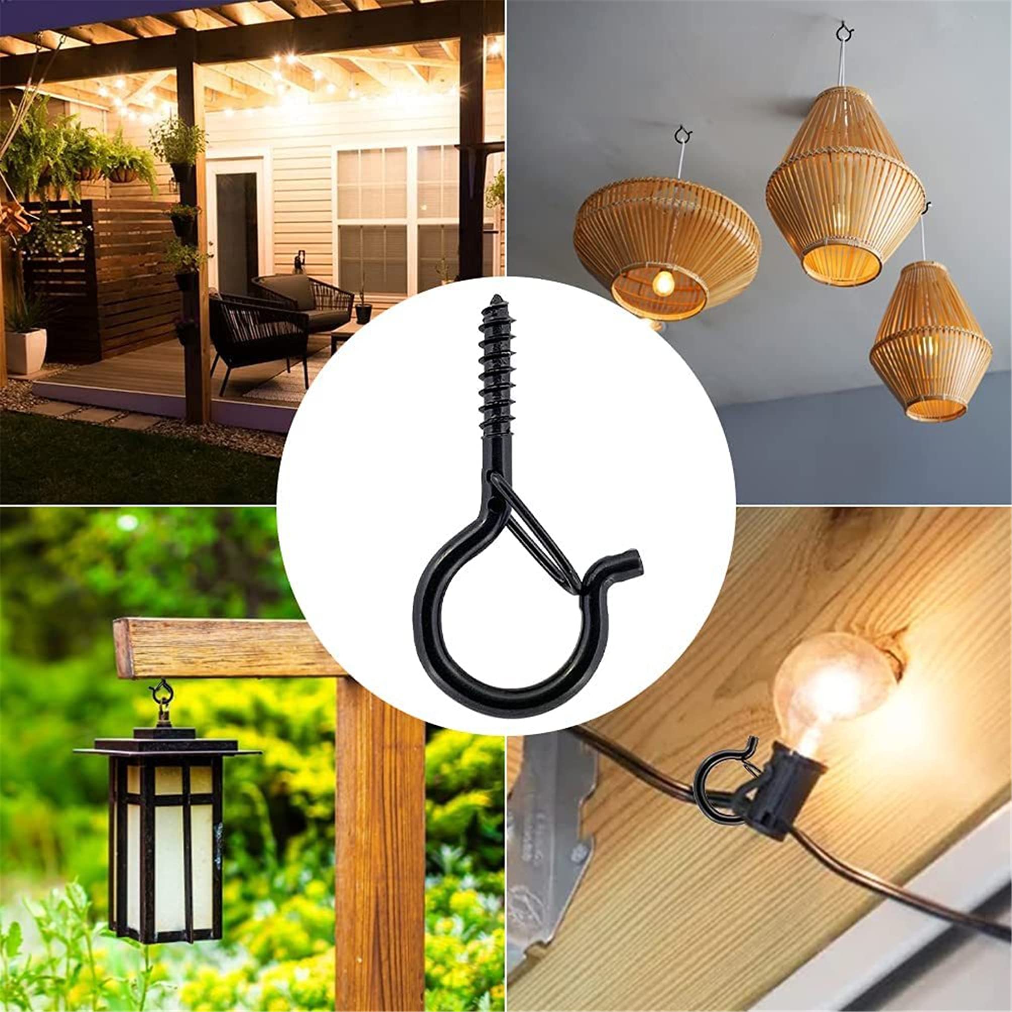 Wasnton 10 Pcs Q-Hanger Screw Hooks with Safety Buckle Design,Wall Mount 2.2 Inch Ceiling Hooks for Hanging Plants Outdoor Wire Fairy Hangers Lights and Party