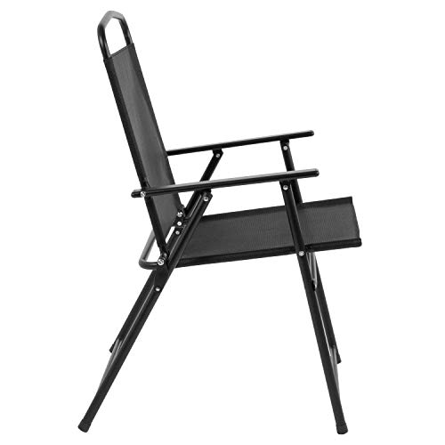 Flash Furniture Nantucket 6 Piece Patio Garden Table Set - Umbrella Table - Set of 4 Black Folding Chairs
