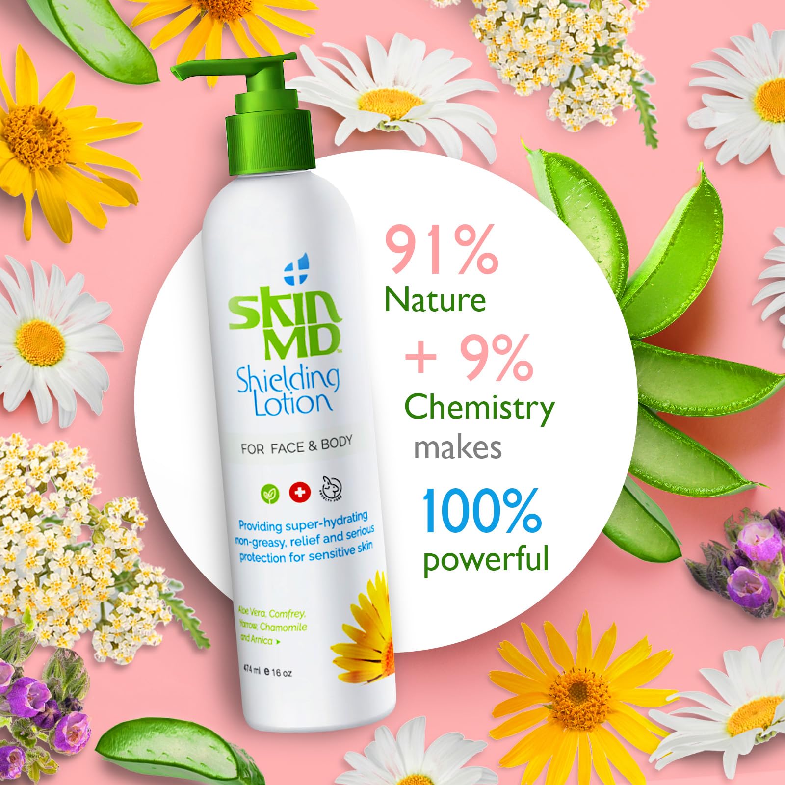 Skin MD Shielding Lotion - Hydrating Body Lotion for Sensitive Skin | Non-Greasy, Fast-Absorbing Moisturizer with Plant-Based Ingredients | for Dry Skin, Eczema & Psoriasis Relief - 16oz Dispenser