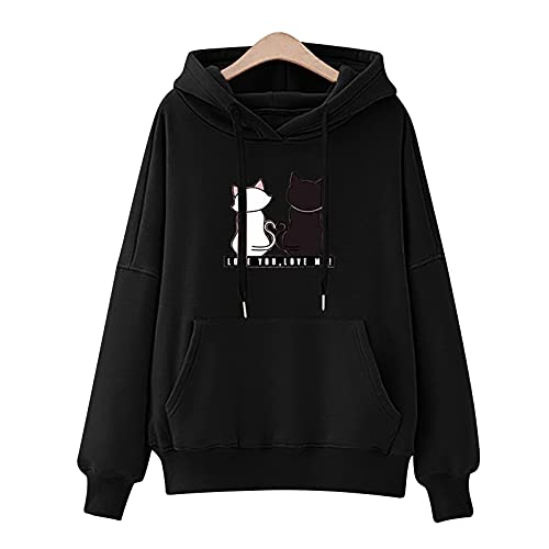 JDHUFEI Womens Oversized Sweatshirts Fall Fashion Hoodies Cute Cat Print Loose Tops Casual Long Sleeve Pullover with Pockets