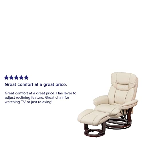 Flash Furniture Recliner Chair with Ottoman | Beige LeatherSoft Swivel Recliner Chair with Ottoman Footrest