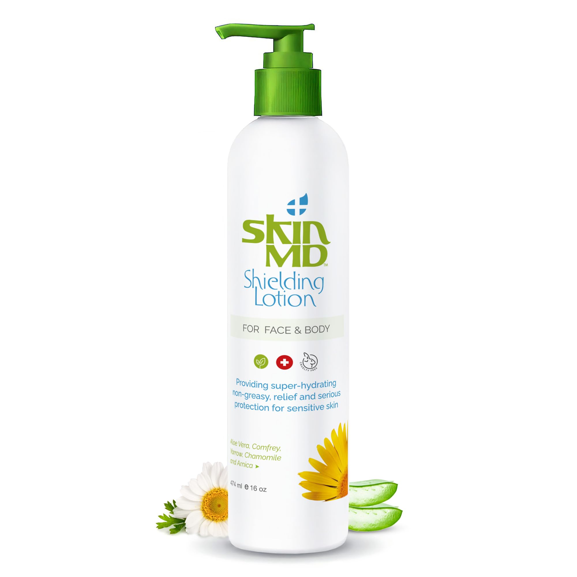 Skin MD Shielding Lotion - Hydrating Body Lotion for Sensitive Skin | Non-Greasy, Fast-Absorbing Moisturizer with Plant-Based Ingredients | for Dry Skin, Eczema & Psoriasis Relief - 16oz Dispenser