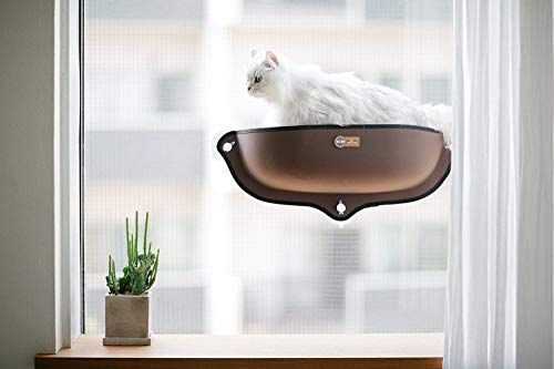 K&H PET PRODUCTS EZ Mount Window Mounted Cat Bed, Cat Window Hammock, Sturdy Cat Window Perch, Cat Window Bed Cat Furniture - Tan Cat Window Bed