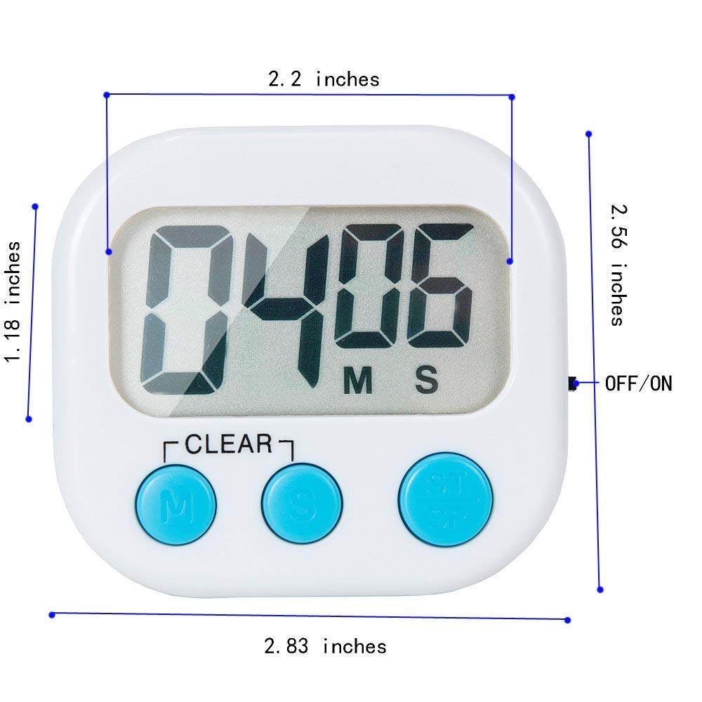 6 Pack Small Digital Kitchen Timer Magnetic Back and ON/Off Switch,Minute Second Count Up Countdown (Multicolored)