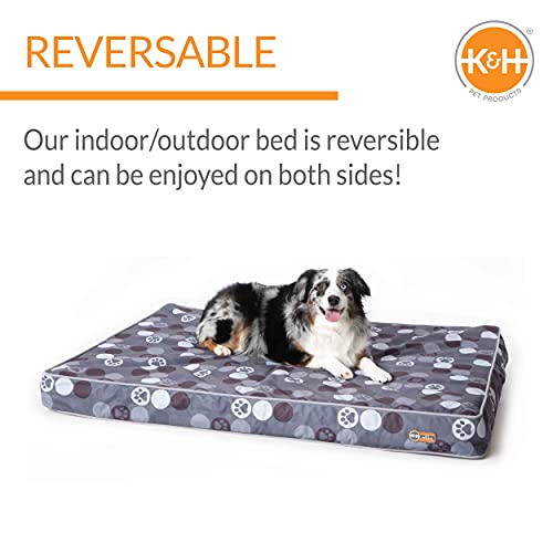 K&H PET PRODUCTS Indoor/Outdoor Superior Orthopedic Dog Bed Gray/Paw Large 35 X 46 X 4 Inches