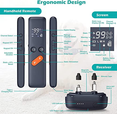 Dog Shock Collar, Electric Dog Training Collar with Remote 2680FT, IPX7 Waterproof Bark Vibrating Dog Collar with 4 Training Modes, Rechargeable E-Collar for All Breeds, Sizes