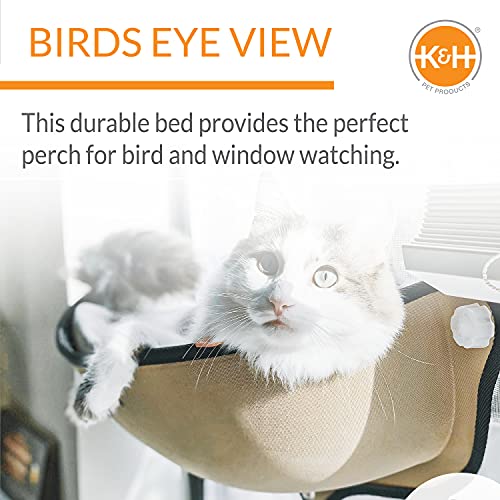 K&H PET PRODUCTS EZ Mount Window Mounted Cat Bed, Cat Window Hammock, Sturdy Cat Window Perch, Cat Window Bed Cat Furniture - Tan Cat Window Bed