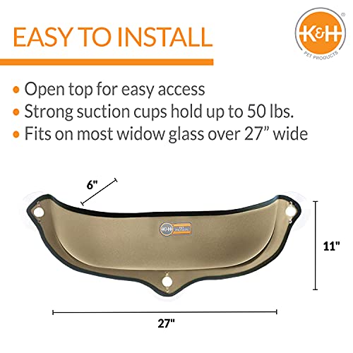 K&H PET PRODUCTS EZ Mount Window Mounted Cat Bed, Cat Window Hammock, Sturdy Cat Window Perch, Cat Window Bed Cat Furniture - Tan Cat Window Bed