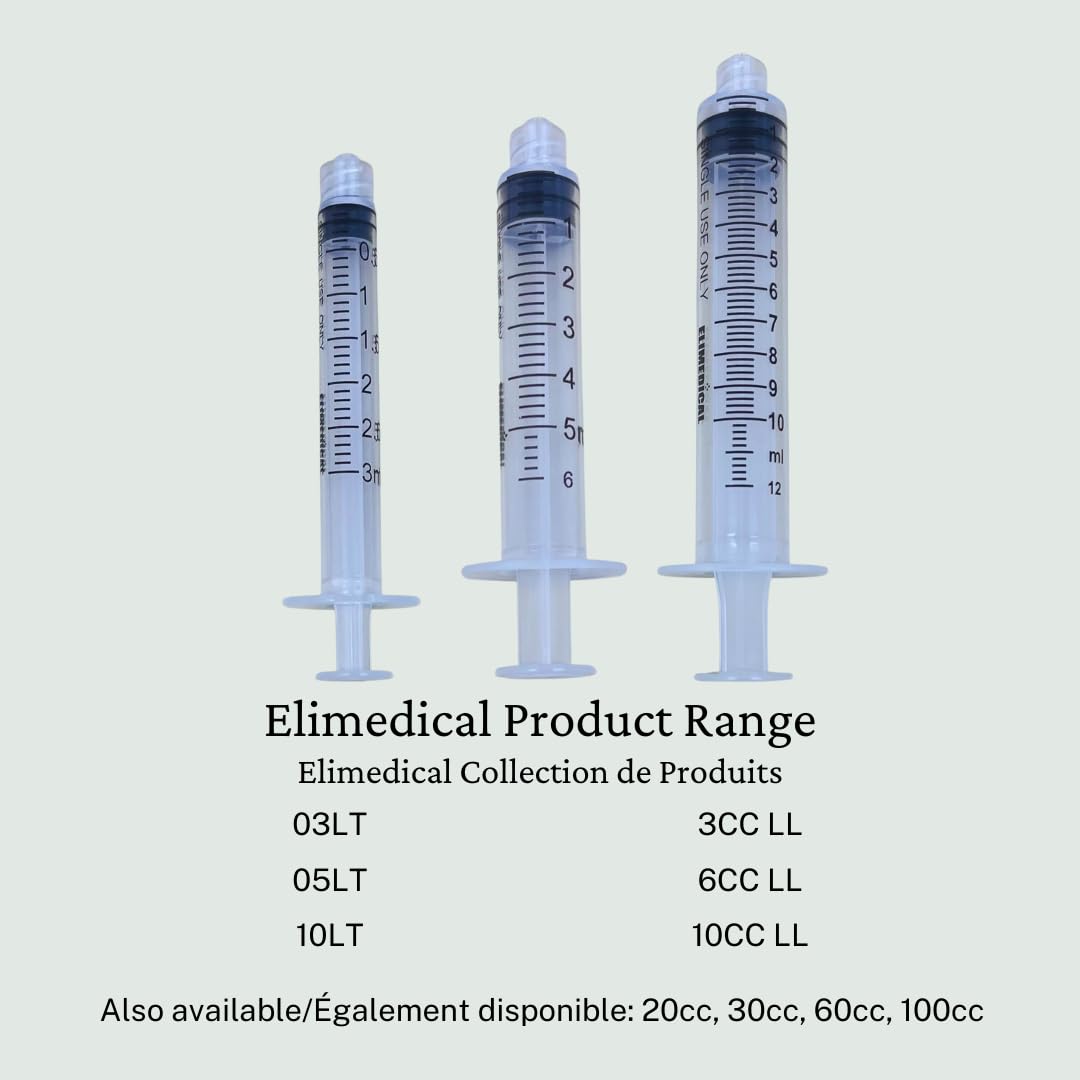 Elimedical Veterinary Disposable Syringe, 3cc Luer Lock, Without Needle, Individually Packaged, 100 per box, 03LT