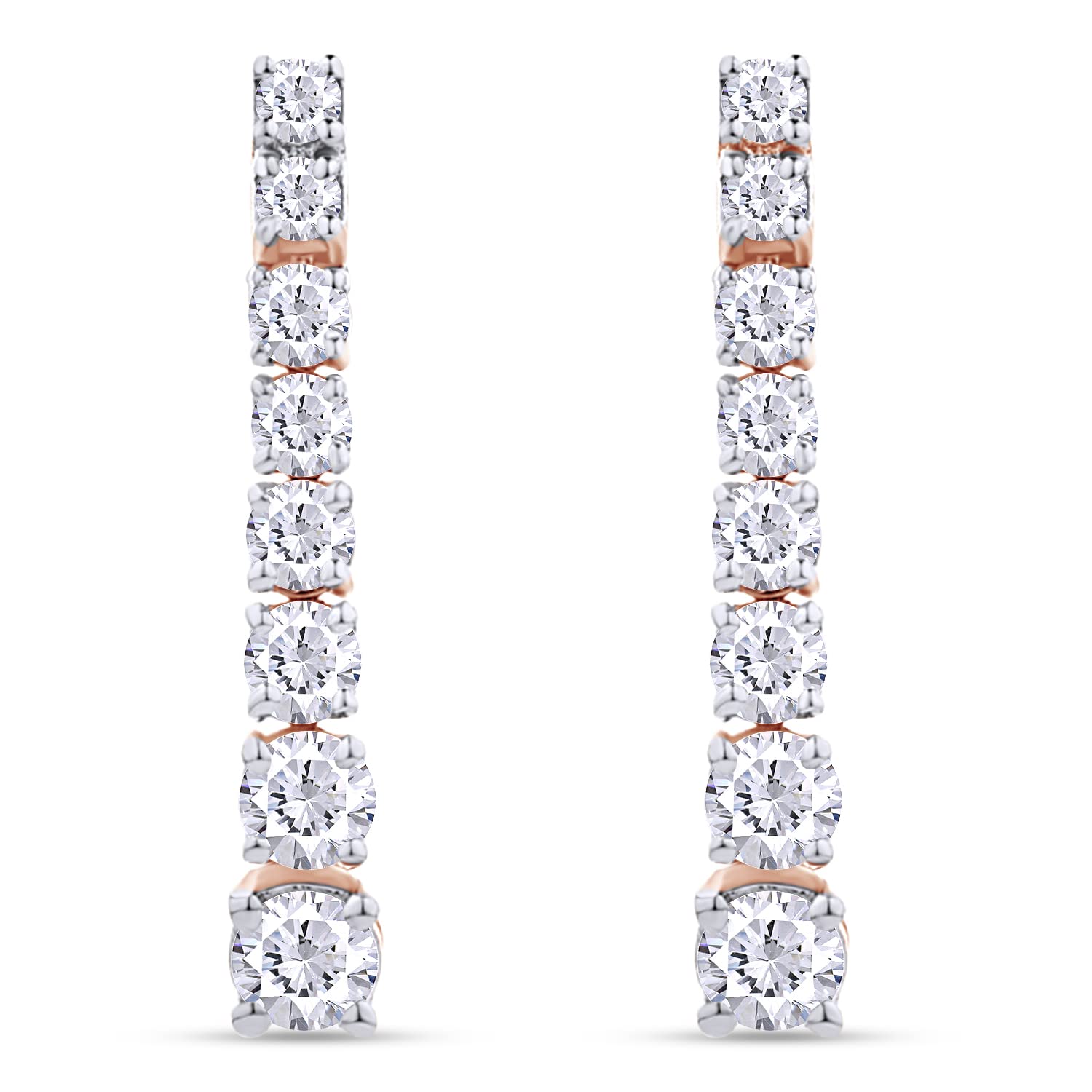 SAVEARTH DIAMONDS 1 Carat Round Cut Lab Created Moissanite Diamond Linear Drop Stud Earrings In 14K Rose Gold Over Sterling Silver Jewelry For Women (VVS1 Clarity, 1 Cttw)
