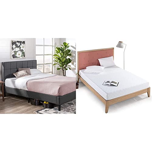 ZINUS Lottie Upholstered Platform Bed Frame, Grey, Twin & 8 Inch Gel-Infused Green Tea Memory Foam Mattress / Cooling Gel Foam / Pressure Relieving / CertiPUR-US Certified / Bed-in-a-Box, Twin