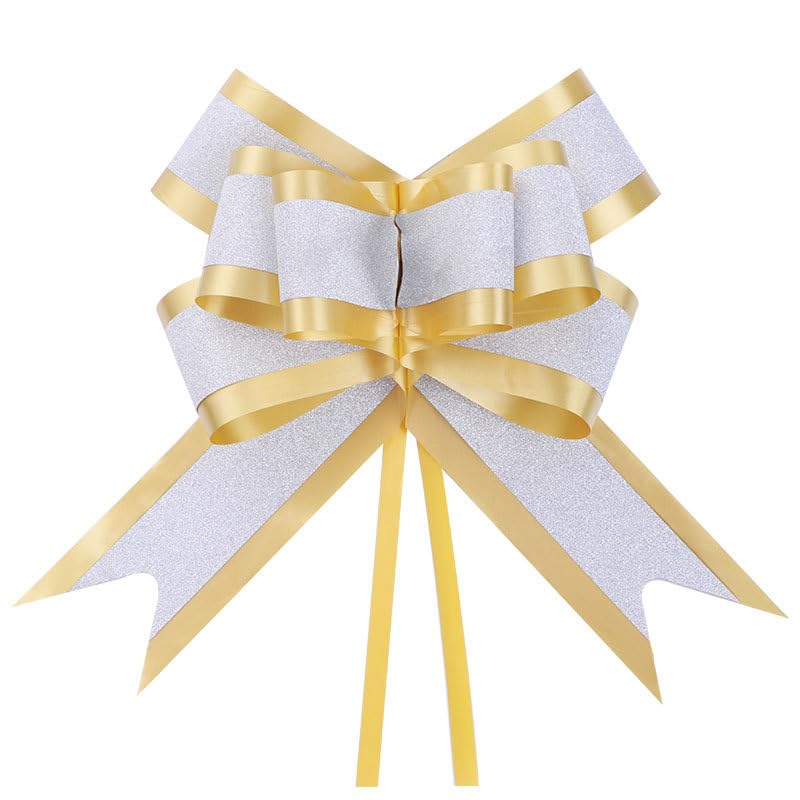 Egurs 20 Pieces 2 Inch Pull Bow with Ribbon Pull Bows for Gift Wrapping Christmas Wedding Birthday Party Present Baskets Car Decorations Gold 20pcs