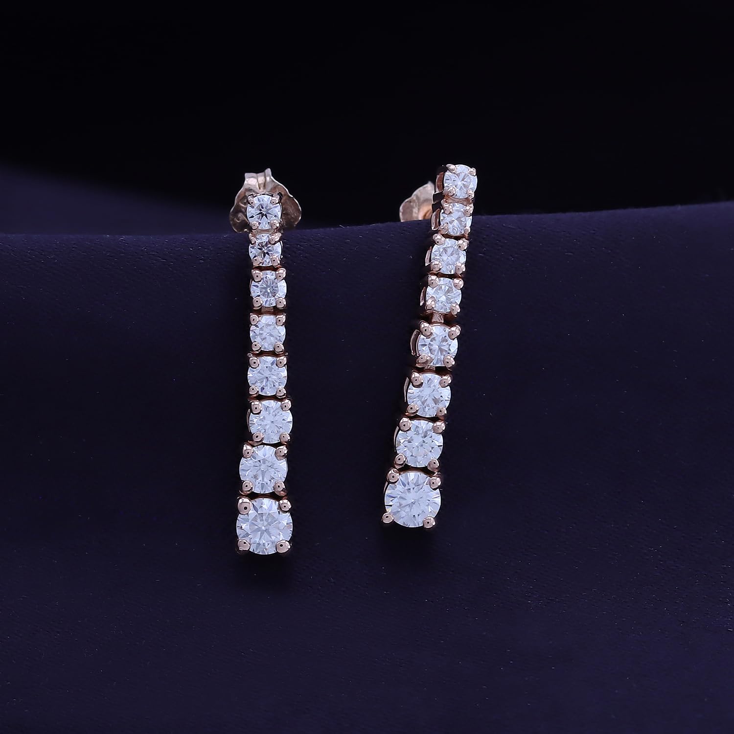 SAVEARTH DIAMONDS 1 Carat Round Cut Lab Created Moissanite Diamond Linear Drop Stud Earrings In 14K Rose Gold Over Sterling Silver Jewelry For Women (VVS1 Clarity, 1 Cttw)