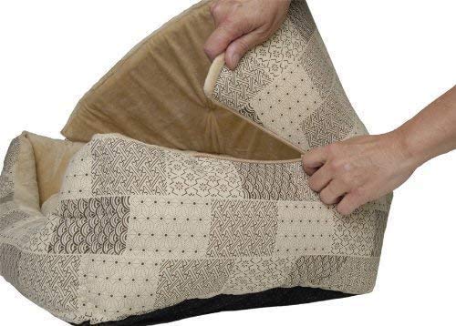 K&H Pet Products Hooded Lounge Sleeper Pet Bed Teal Patchwork Print 20 X 25 Inches