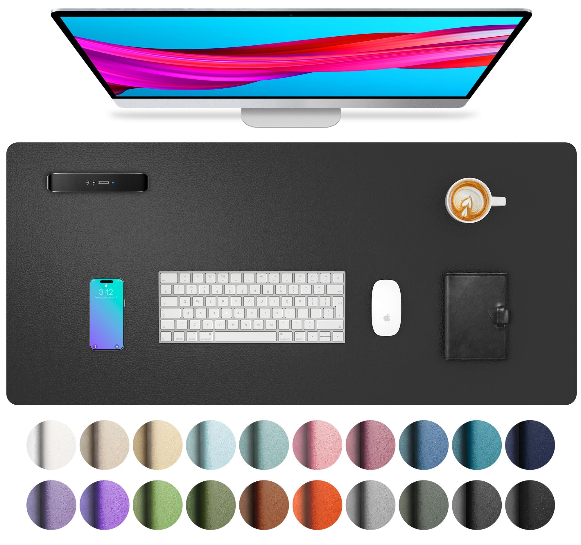 Leather Desk Pad Protector,Mouse Pad,Office Desk Mat, Non-Slip PU Leather Desk Blotter,Laptop Desk Pad,Waterproof Desk Writing Pad for Office and Home (Black,31.5" x 15.7")