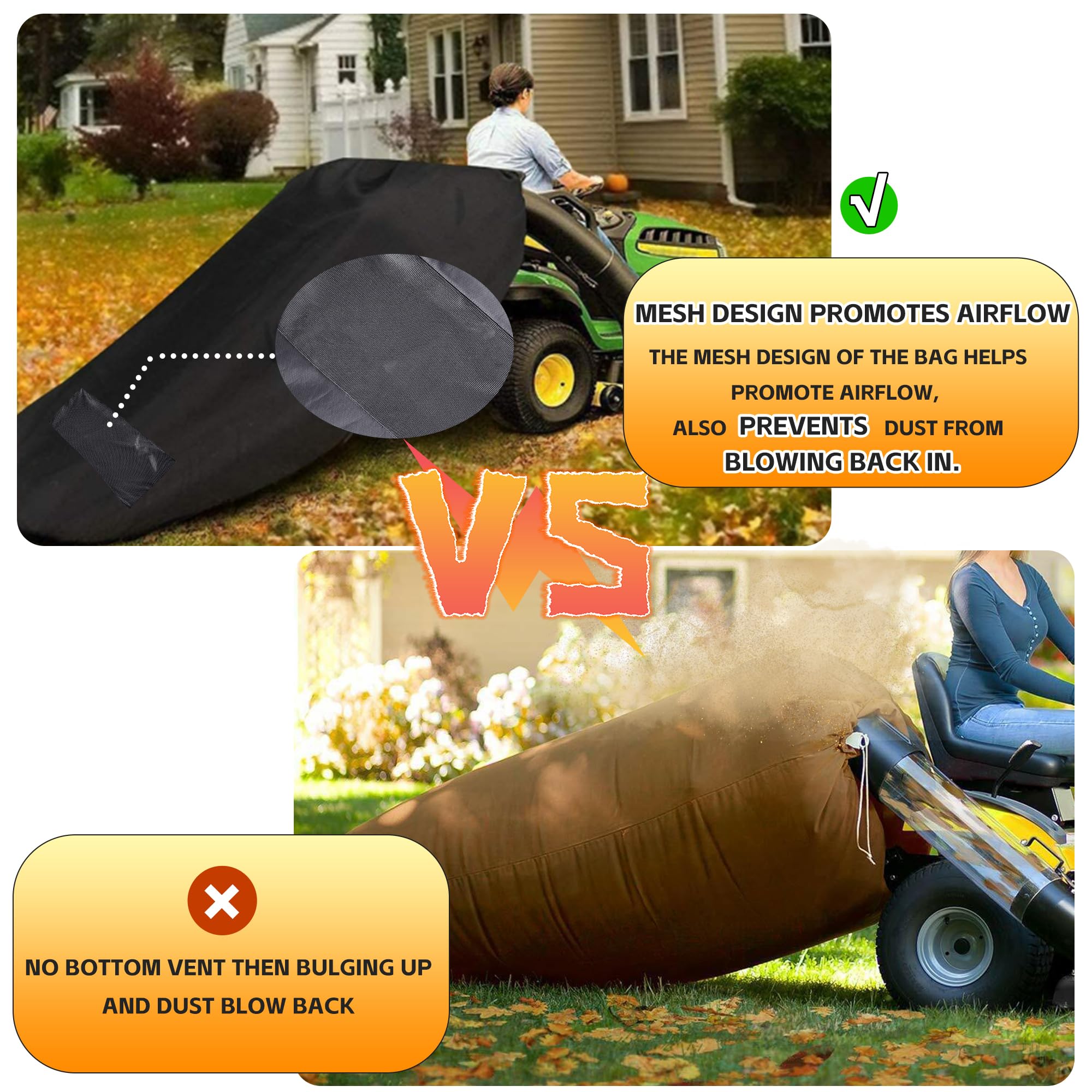 Soikier 1680D Anti-Tear Lawn Tractor Leaf Bag, Waterproof Leaf Bag for Riding Lawn Mower with Side Zipper and Mesh for No Dust Blow Back, Fast & Easy Leaf Collection (54 Cu. Ft, 96"×56")
