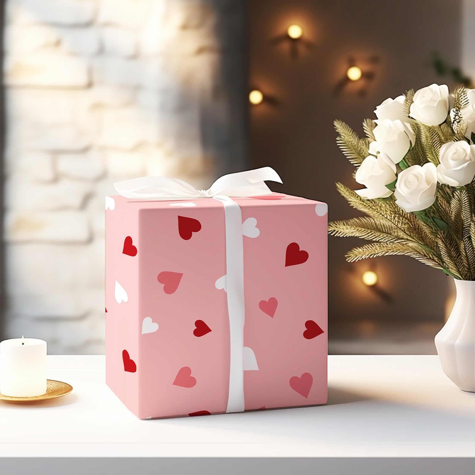 Whaline 12 Sheet Valentine's Day Wrapping Paper Heart Stripe Gift Wrap Paper Bulk Folded Flat Pink Red Craft Paper for DIY Crafts Wedding Anniversary Party Gift Packing Supplies, 19.7 x 27.6 Inch