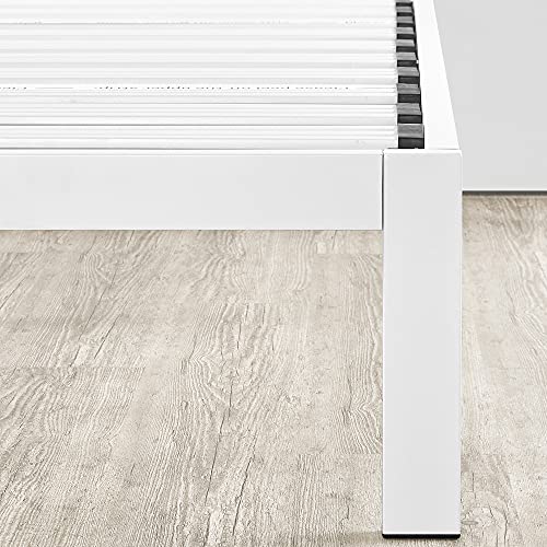 Mellow Rocky Base C 14" Platform Bed Heavy Duty Steel White, w/ Patented Wide Steel Slats (No Box Spring Needed) - Full