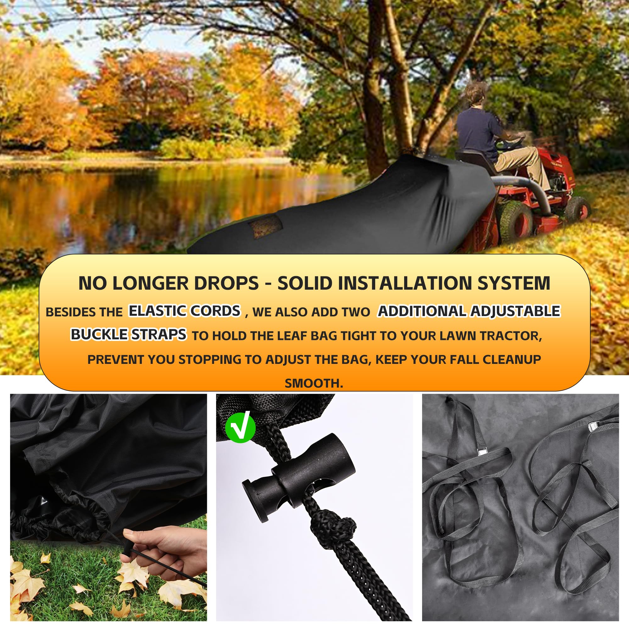 Soikier 1680D Anti-Tear Lawn Tractor Leaf Bag, Waterproof Leaf Bag for Riding Lawn Mower with Side Zipper and Mesh for No Dust Blow Back, Fast & Easy Leaf Collection (54 Cu. Ft, 96"×56")