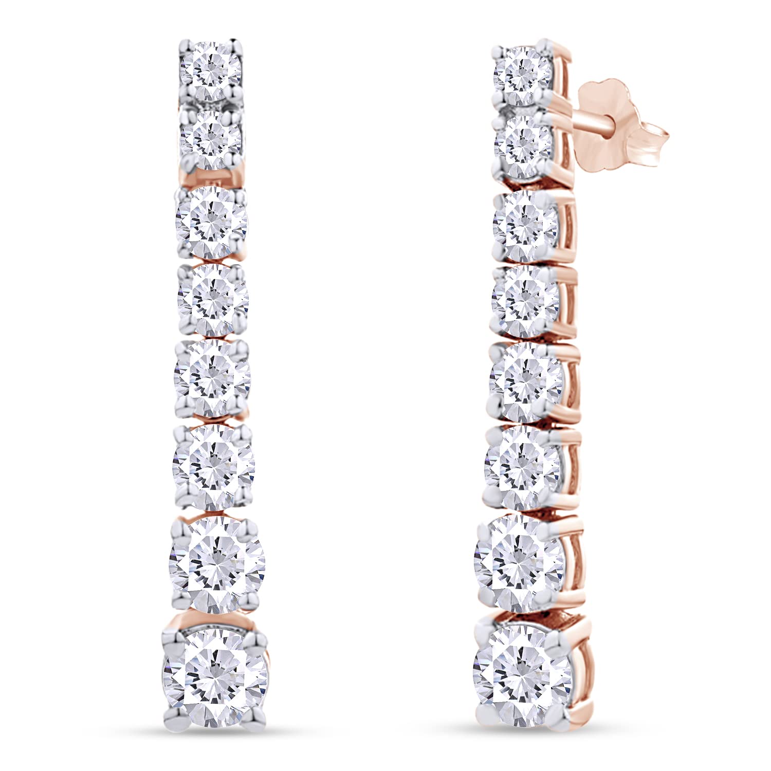 SAVEARTH DIAMONDS 1 Carat Round Cut Lab Created Moissanite Diamond Linear Drop Stud Earrings In 14K Rose Gold Over Sterling Silver Jewelry For Women (VVS1 Clarity, 1 Cttw)