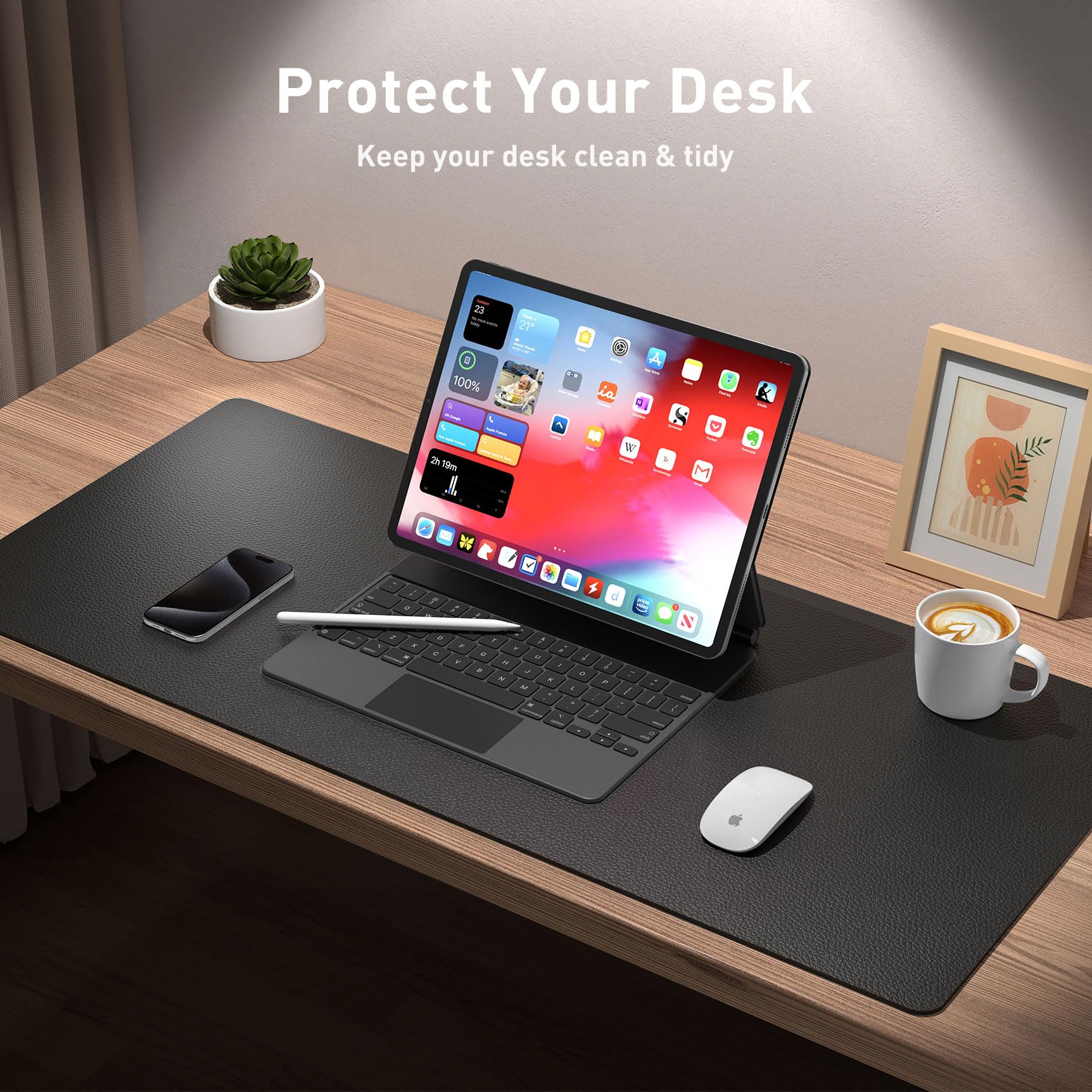 Leather Desk Pad Protector,Mouse Pad,Office Desk Mat, Non-Slip PU Leather Desk Blotter,Laptop Desk Pad,Waterproof Desk Writing Pad for Office and Home (Black,31.5" x 15.7")
