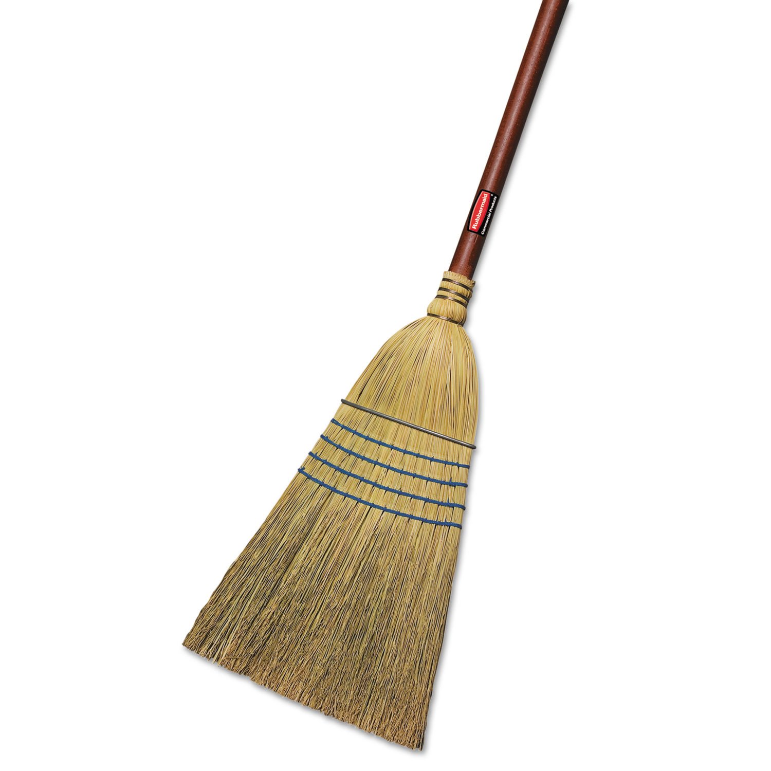 Rubbermaid Commercial Products Heavy-Duty Corn Broom, 1 1/8-Inch Wood Handle, Blue, Indoor/Outdoor Broom for Courtyard/Garage/Lobby/Mall/Office