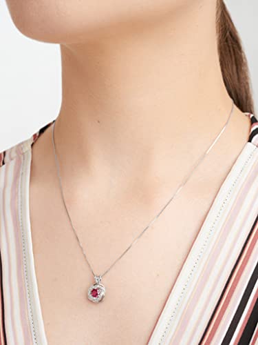 Amazon Essentials Platinum Over Sterling Silver Created Ruby and 1/10th Carat Total Weight Lab Grown Diamond Delicate Knot Necklace, 18 Inch Box Chain 2 Inch Extender (previously Amazon Collection)