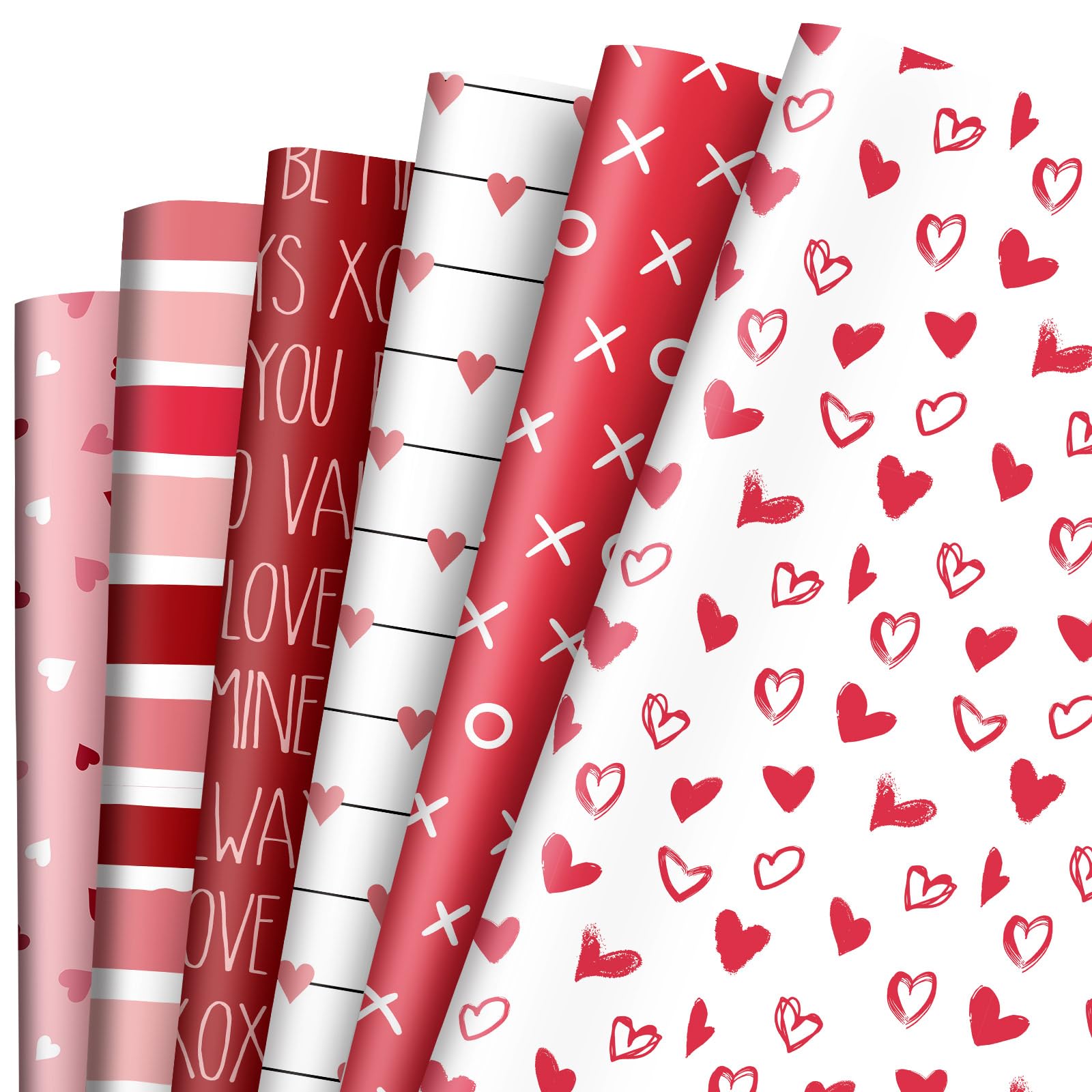 Whaline 12 Sheet Valentine's Day Wrapping Paper Heart Stripe Gift Wrap Paper Bulk Folded Flat Pink Red Craft Paper for DIY Crafts Wedding Anniversary Party Gift Packing Supplies, 19.7 x 27.6 Inch