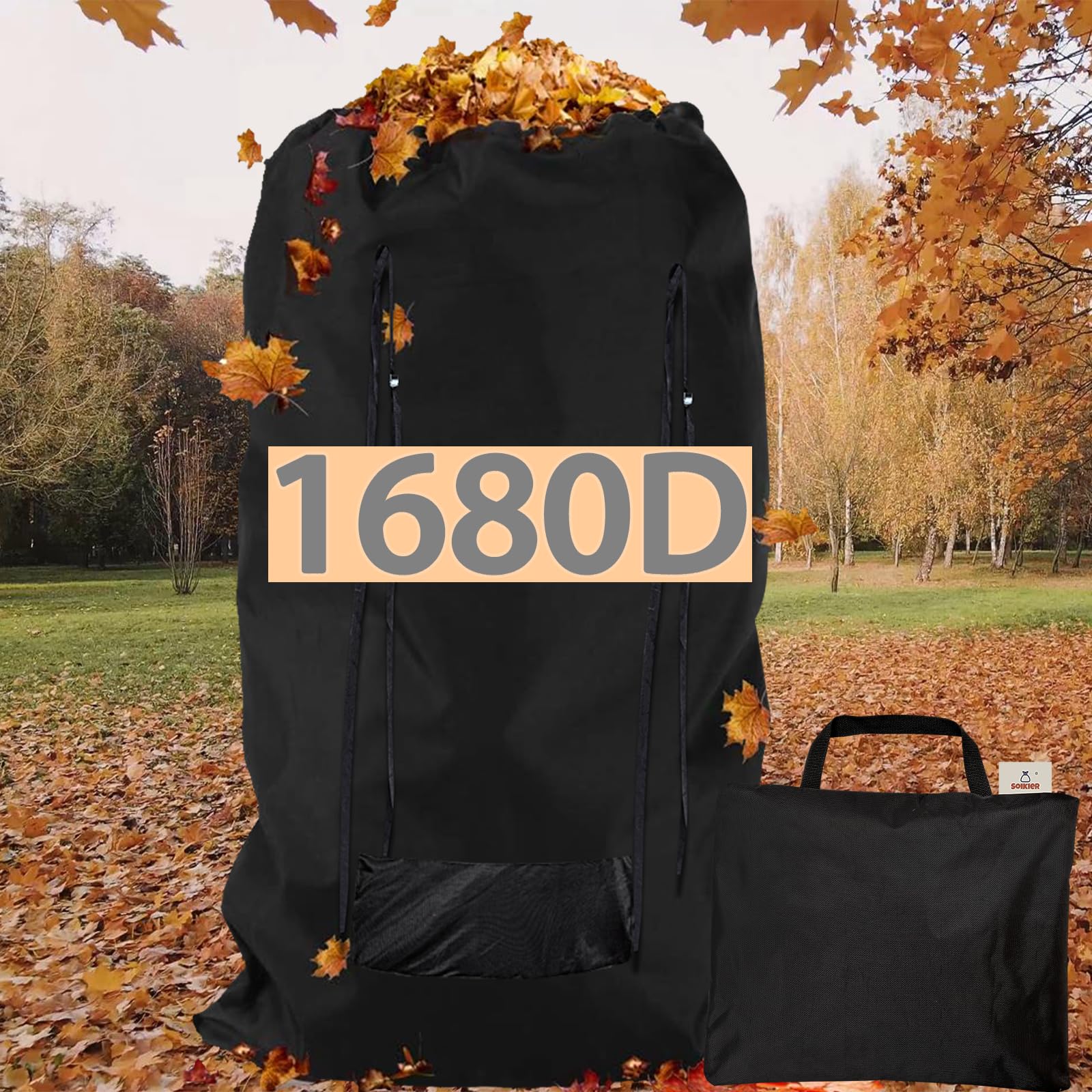 Soikier 1680D Anti-Tear Lawn Tractor Leaf Bag, Waterproof Leaf Bag for Riding Lawn Mower with Side Zipper and Mesh for No Dust Blow Back, Fast & Easy Leaf Collection (54 Cu. Ft, 96"×56")