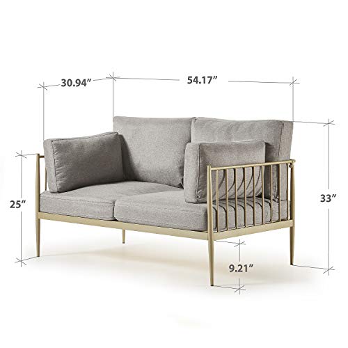 ZINUS Janelle Gold Metal Loveseat / Steel Framework with Upholstered Cushions / Easy Assembly