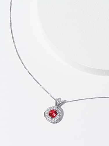Amazon Essentials Platinum Over Sterling Silver Created Ruby and 1/10th Carat Total Weight Lab Grown Diamond Delicate Knot Necklace, 18 Inch Box Chain 2 Inch Extender (previously Amazon Collection)