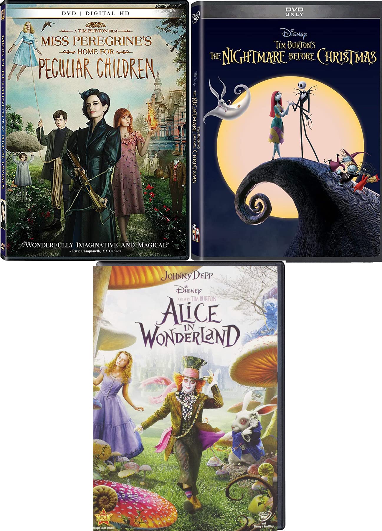 Rabbit Hole Adventure Show Pack Alice in Wonderland fantastical Disney & Miss Peregrine's Home for Peculiar Children DVD + Fantasy Tim Burton Nightmare Before Christmas Movie Fun set IT'S SHOWTIME!
