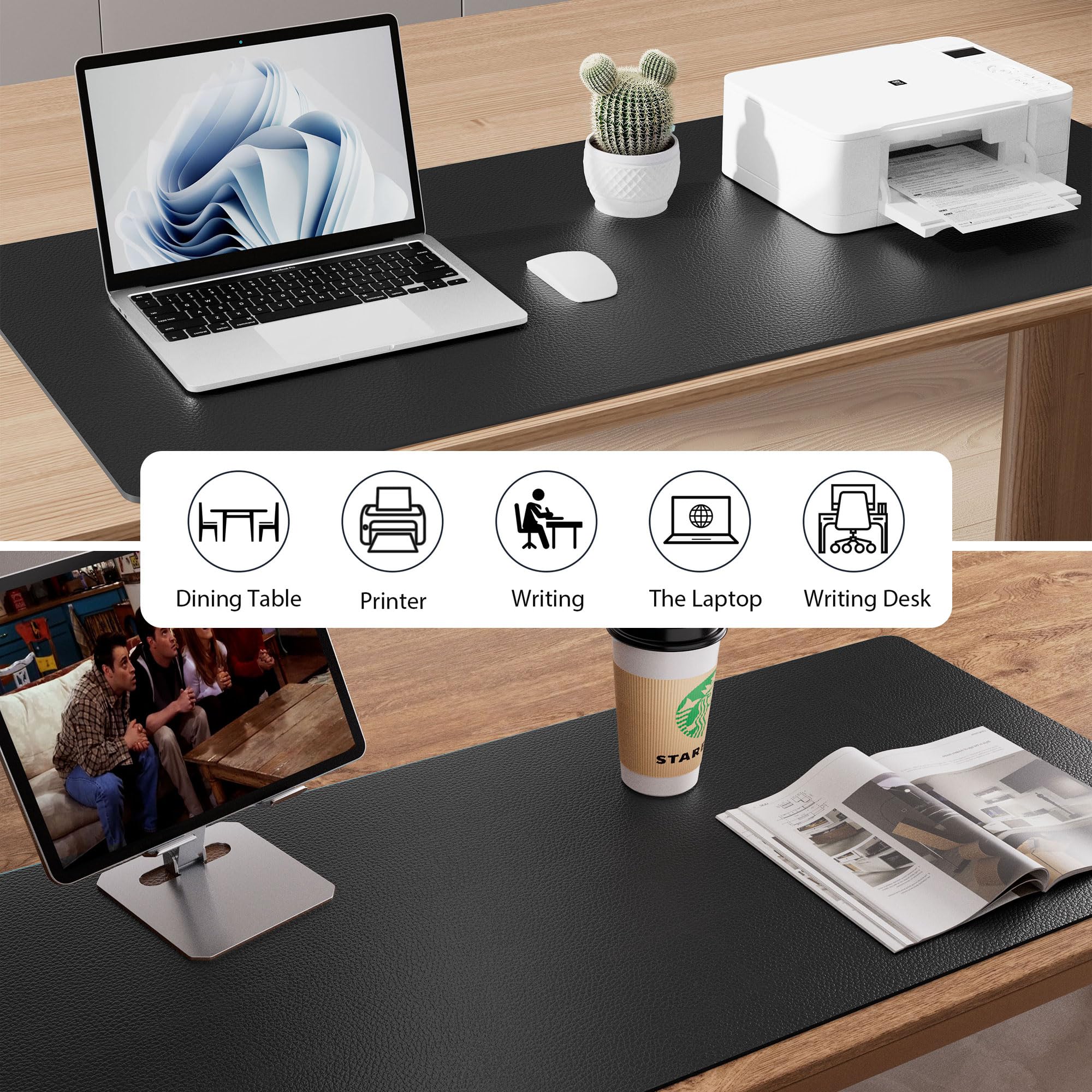 Leather Desk Pad Protector,Mouse Pad,Office Desk Mat, Non-Slip PU Leather Desk Blotter,Laptop Desk Pad,Waterproof Desk Writing Pad for Office and Home (Black,31.5" x 15.7")