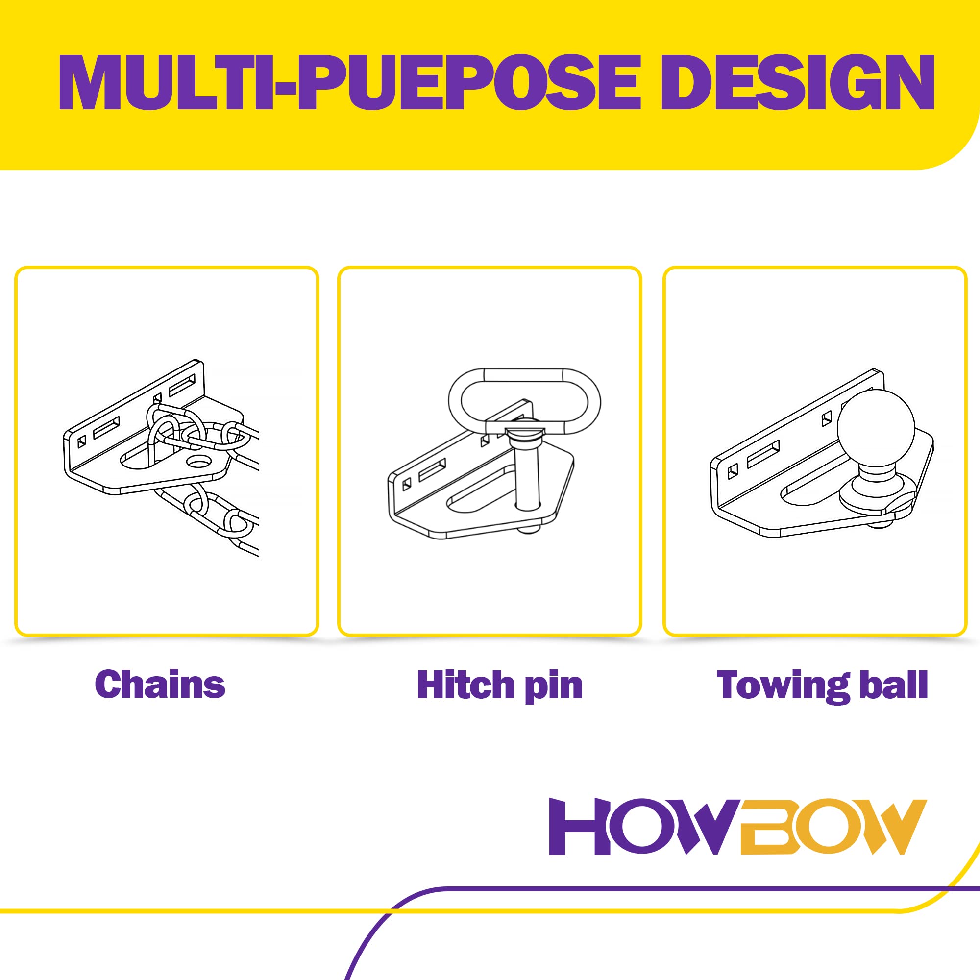 Zero Turn Mower Trailer Tow Hitch, 1/4"(6mm) Thick Heavy Duty Steel Universal Lawn Trailer Hitch 2"-5.1" Hole Center, Versatile Chain Slot Rugged Steel Trailer Hitch Included Carriage Bolt Hardware