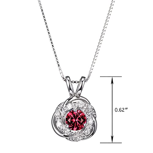 Amazon Essentials Platinum Over Sterling Silver Created Ruby and 1/10th Carat Total Weight Lab Grown Diamond Delicate Knot Necklace, 18 Inch Box Chain 2 Inch Extender (previously Amazon Collection)