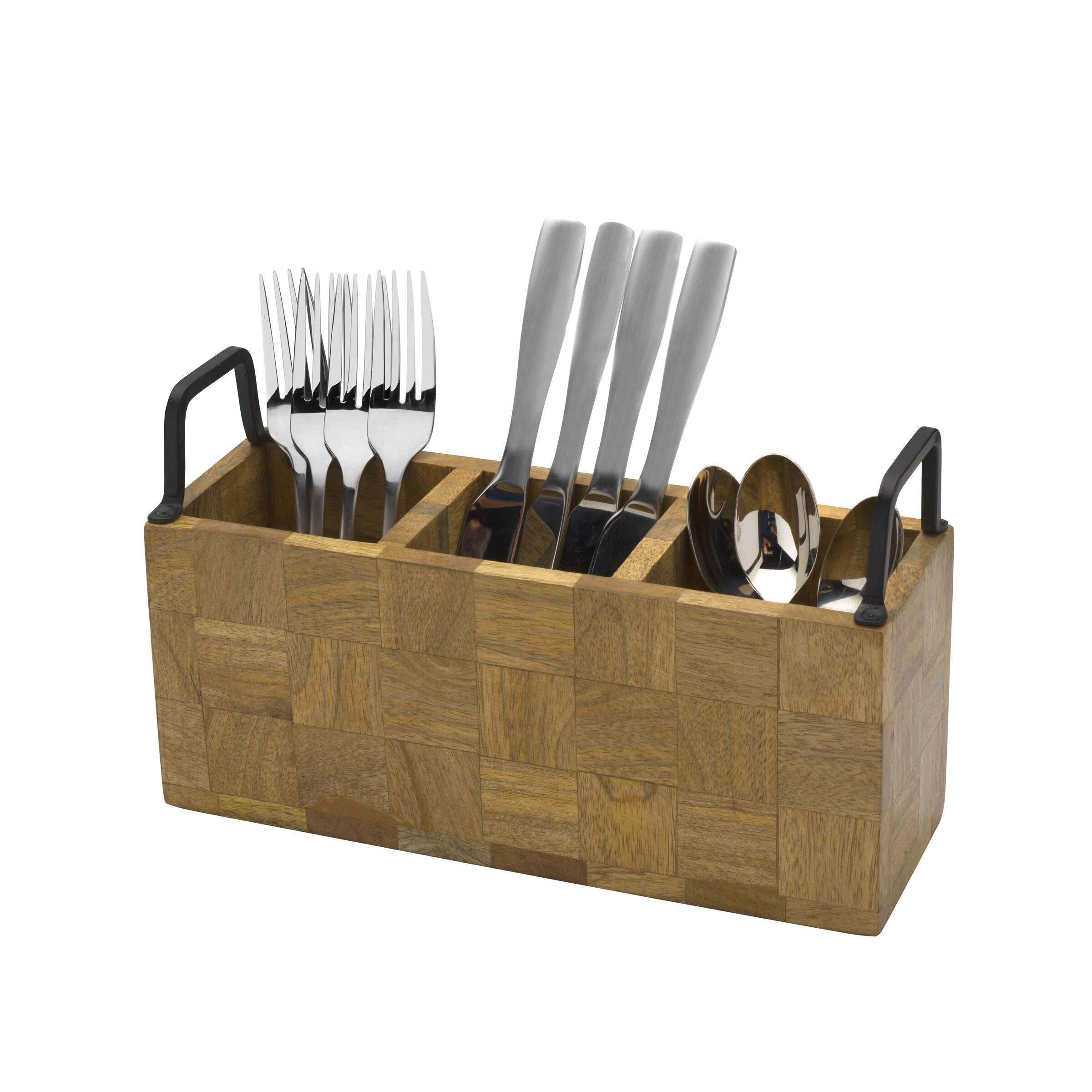 Gourmet Basics by Mikasa Avery Checkered Wood Flatware Caddy, Assorted