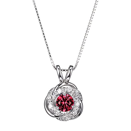 Amazon Essentials Platinum Over Sterling Silver Created Ruby and 1/10th Carat Total Weight Lab Grown Diamond Delicate Knot Necklace, 18 Inch Box Chain 2 Inch Extender (previously Amazon Collection)