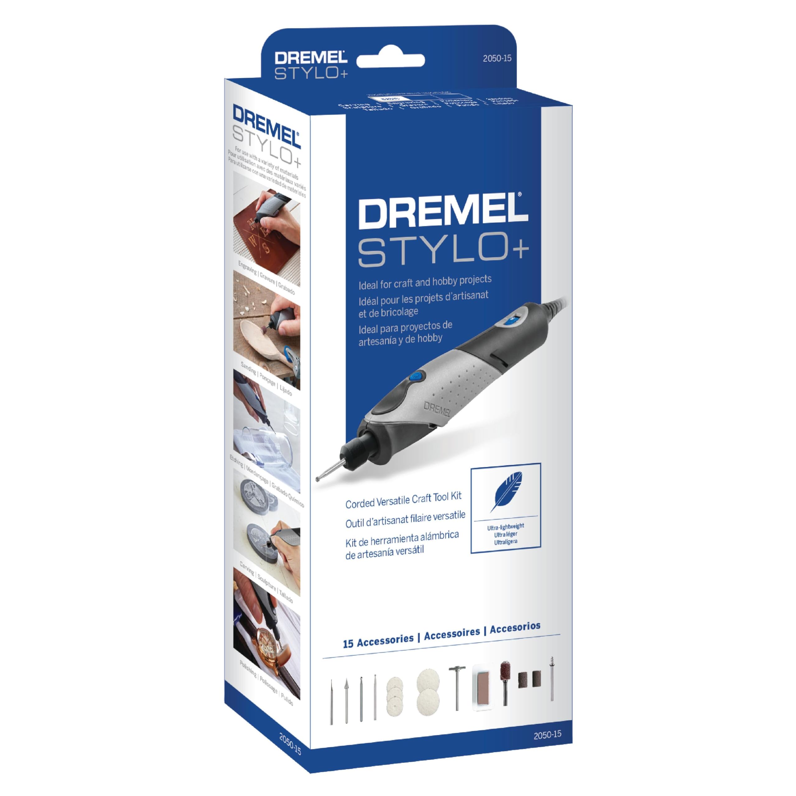 Dremel 2050-15 Stylo+ Versatile Craft Rotary Tool, Wood Carving Detail Tool, Perfect for Glass Etching, Leather Burnishing, Jewelry Making, Polishing, Woodworking and More Craft Projects , Gray