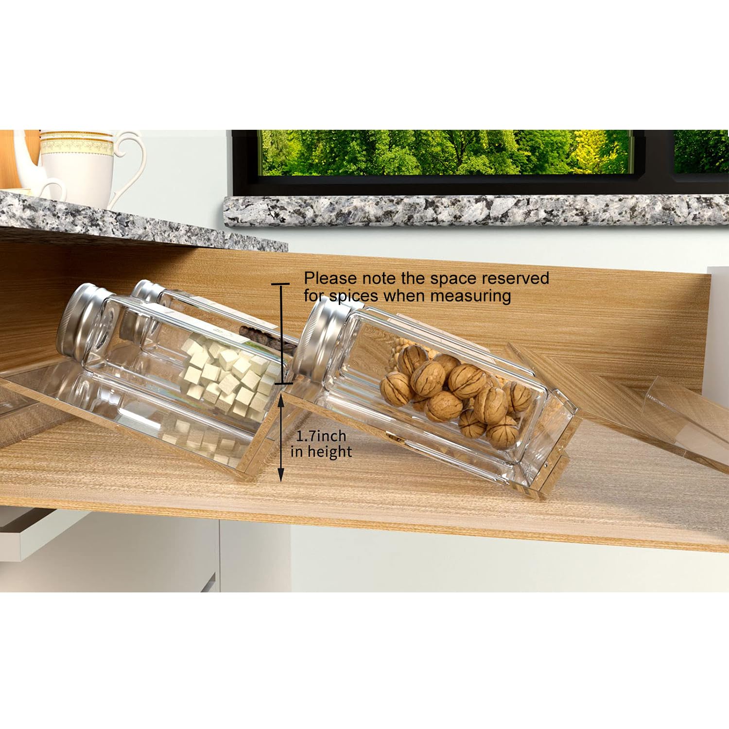 FEMELI Spice Drawer Organizer Insert for Kitchen,Adjustable Expandable Spice Rack Tray 4 Tiers for Spice Jars,Seasonings,Acrylic,Clear,2 Pack