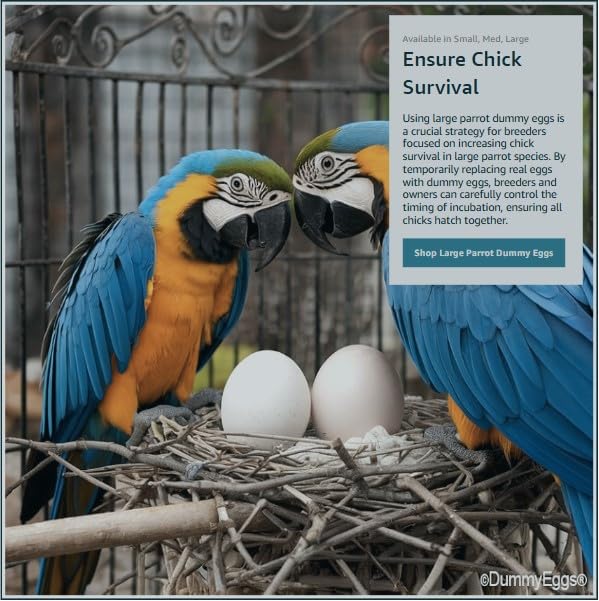 Plastic Large Parrot Eggs for Macaw & Cockatoo. 2 Dummy Solid Non-Toxic Fake Decoy Faux Mock Eggs 1-7/8" x 1-1/2" (4.8 x 3.8cm)