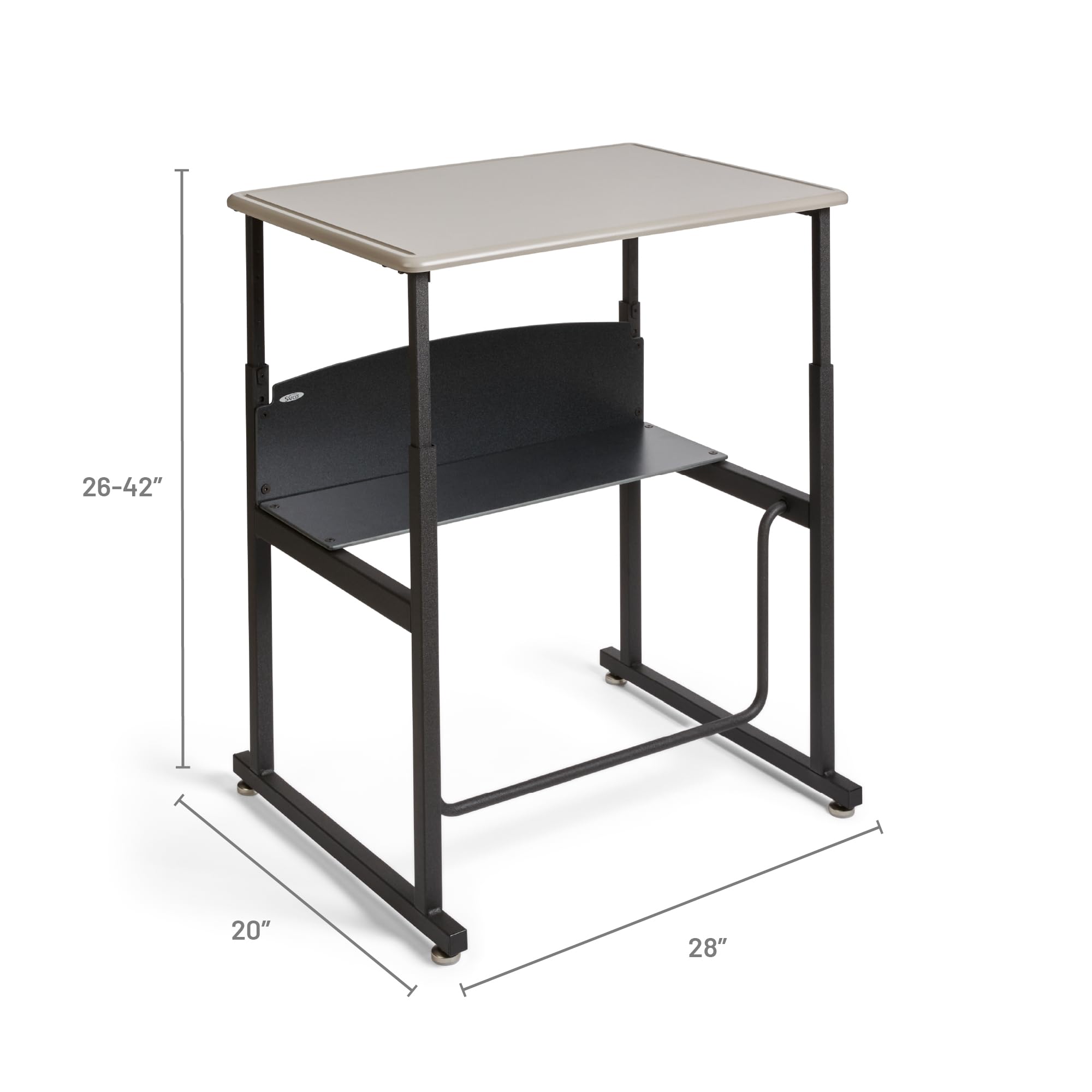 Safco Products AlphaBetter Adjustable-Height Desk, 28" x 20" Standard Desktop, Swinging Footrest Bar