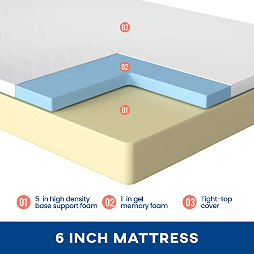 6/8/10/12 inch Gel Memory Foam Mattress for Cool Sleep & Pressure Relief, Medium Firm Mattresses CertiPUR-US Certified/Bed-in-a-Box/Pressure Relieving (6 in, Queen)