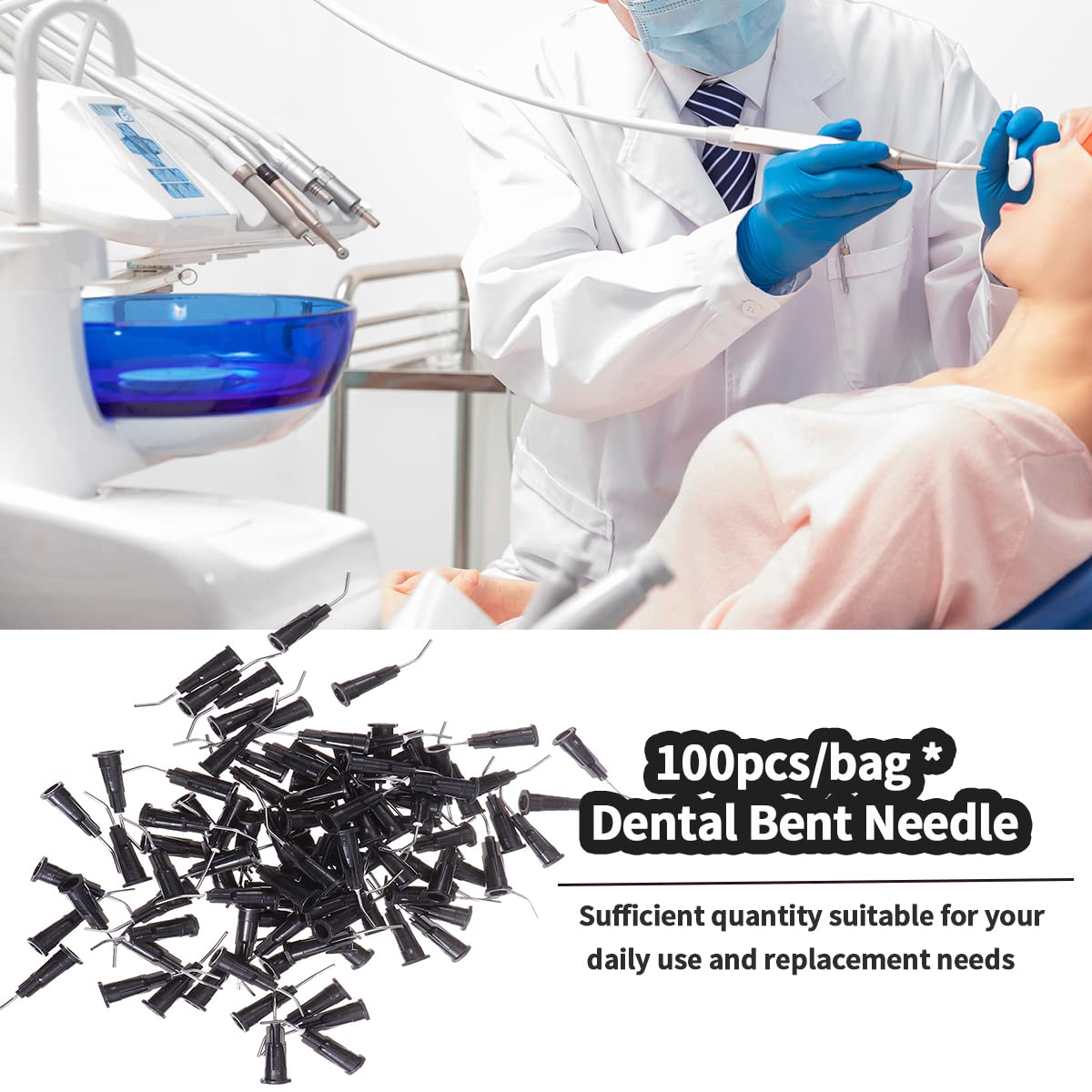 Blunt Tip Needle, 100 Pcs 20G Black Bent Dispensing Tips, Flow Dispensing Needle Tips, Disposable Dental Irrigation Fluid Needle Tips for Oil or Glue Applicator