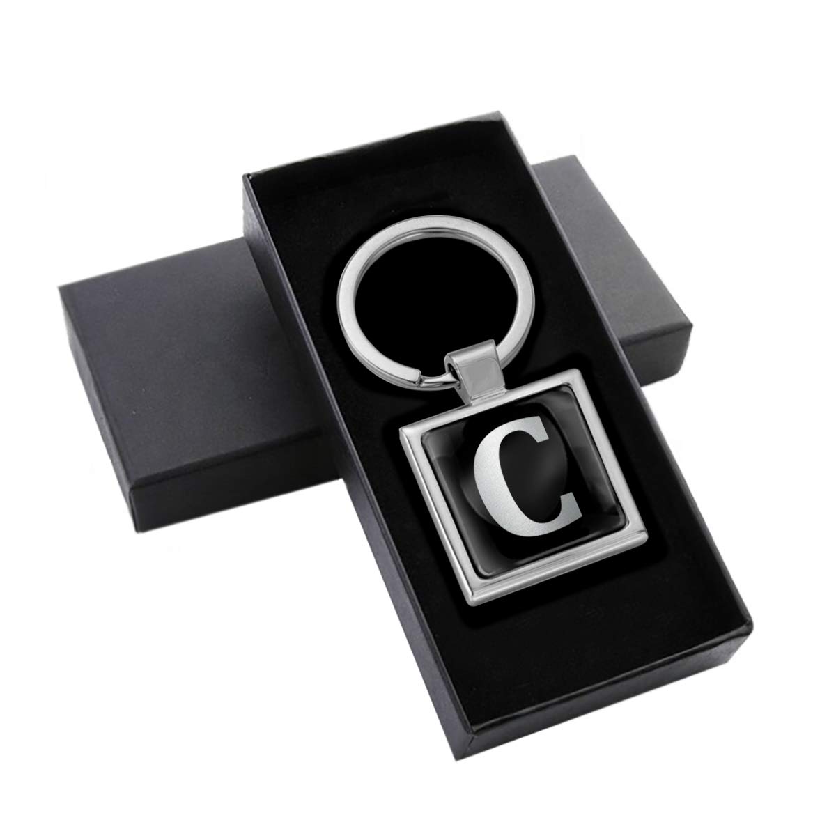 Biomar Labs 3D Metal A-Z Alphabet Personalized Name Initials Keyring Key Ring Chain Stainless Steel Gift Box Men Women Keychain Bag Accessories Jewelry Handbag Silver Letter C KK 107