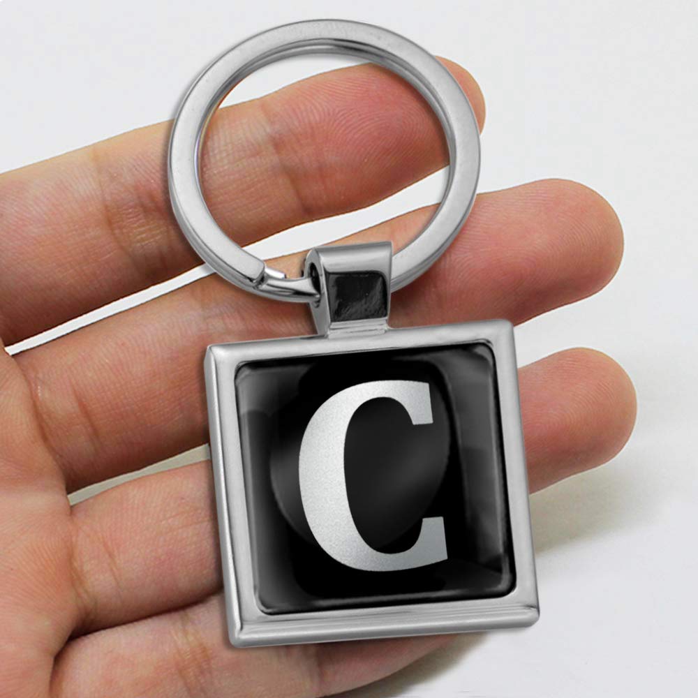 Biomar Labs 3D Metal A-Z Alphabet Personalized Name Initials Keyring Key Ring Chain Stainless Steel Gift Box Men Women Keychain Bag Accessories Jewelry Handbag Silver Letter C KK 107