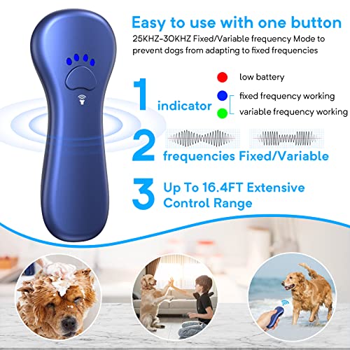 Ahwhg Anti Barking Device, Dog Barking Control Devices,Rechargeable Ultrasonic Dog Bark Deterrent up to 16.4 Ft Effective Control Range Safe for Human & Dogs Portable Indoor & Outdoor(Blue)